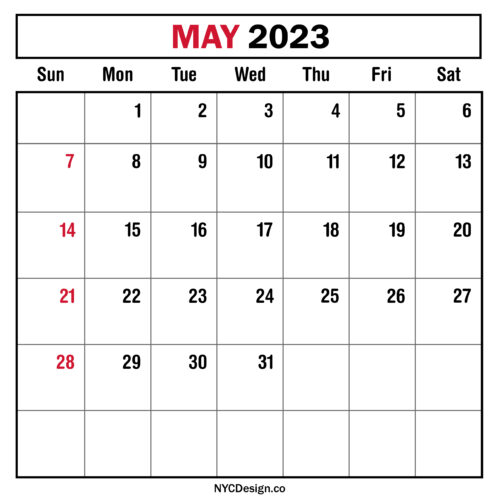 May 2023 Monthly Calendar, Planner, Printable Free – Sunday Start ...