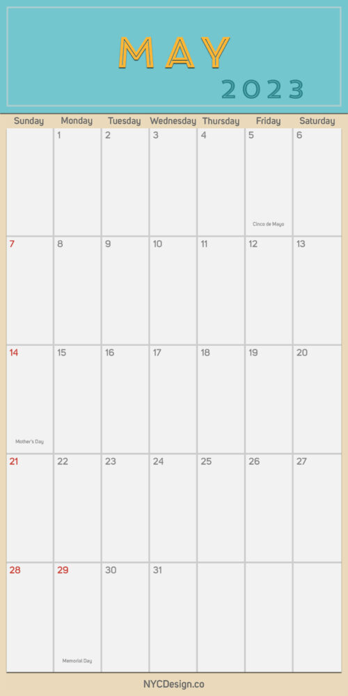 2023 May – Monthly Calendar with US Holidays, Planner, Printable Free ...