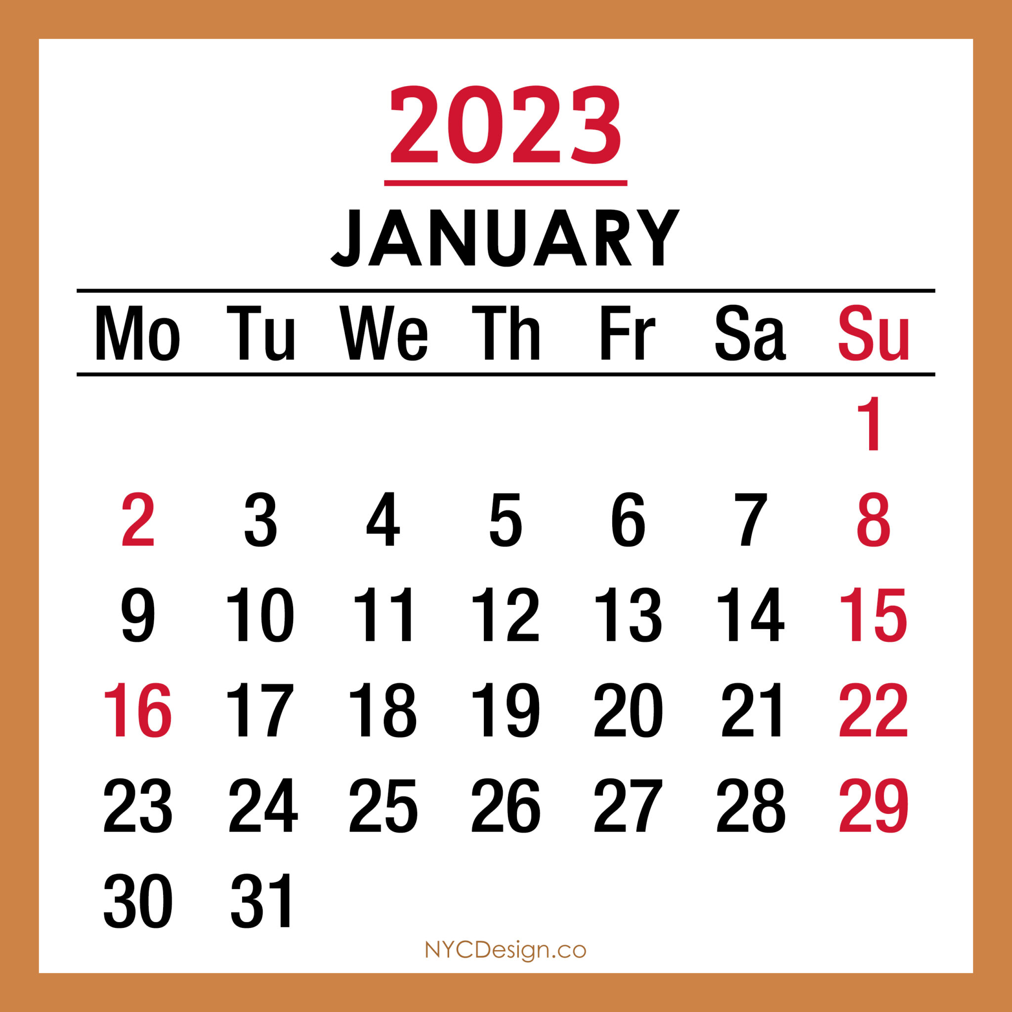 2023 Monthly Calendar with US Holidays, Printable Free – Monday Start ...