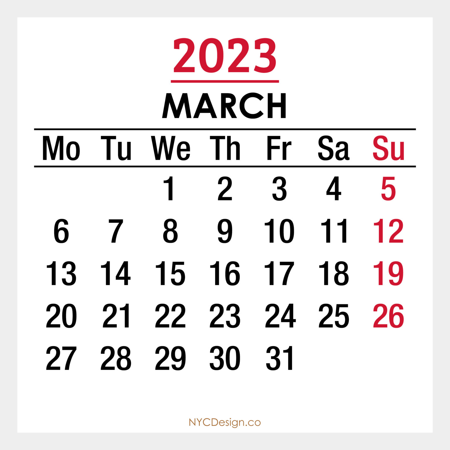 2023 Monthly Calendar with US Holidays, Printable Free – Monday Start ...