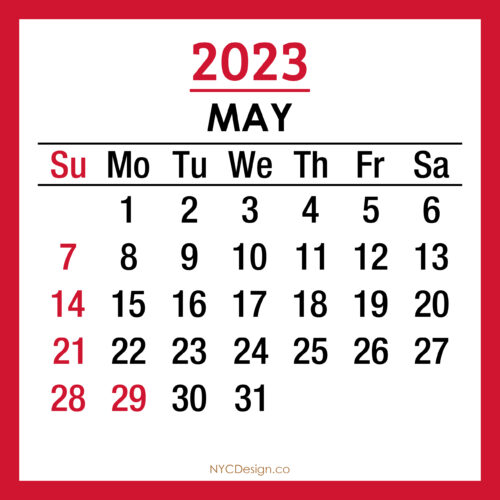 2023 Monthly Calendar with US Holidays, Printable Free – Red ...