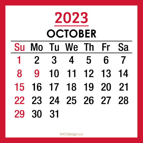 2023 Monthly Calendar with US Holidays, Printable Free – Red ...