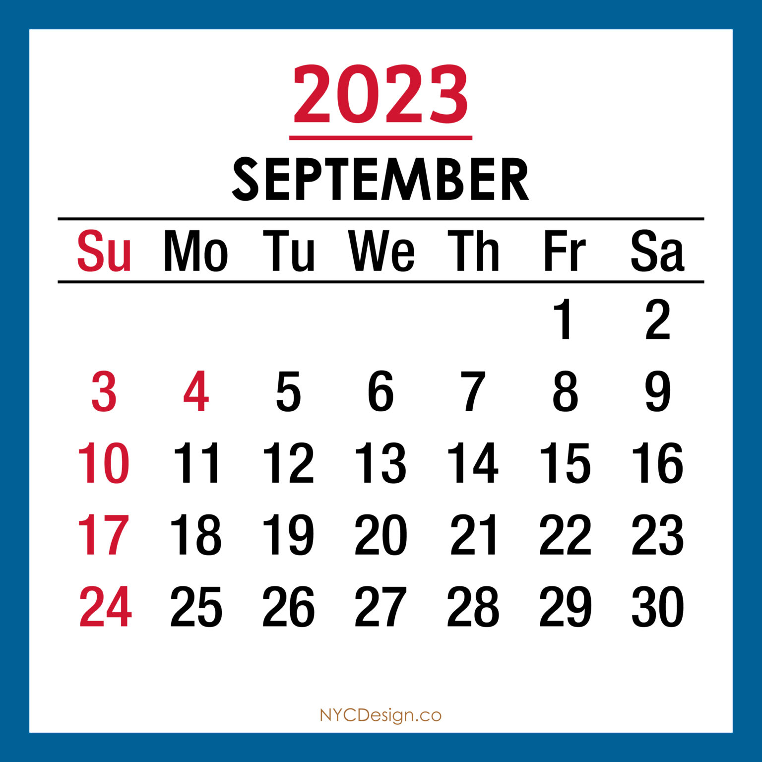 2023 Monthly Calendar with US Holidays, Printable Free – Blue ...